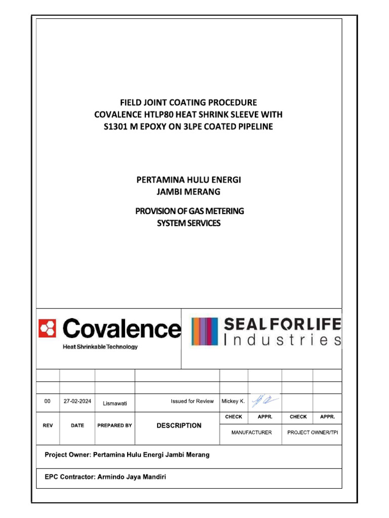 Field Joint Coating Procedure Rev.1 | PDF | Materials | Industrial ...