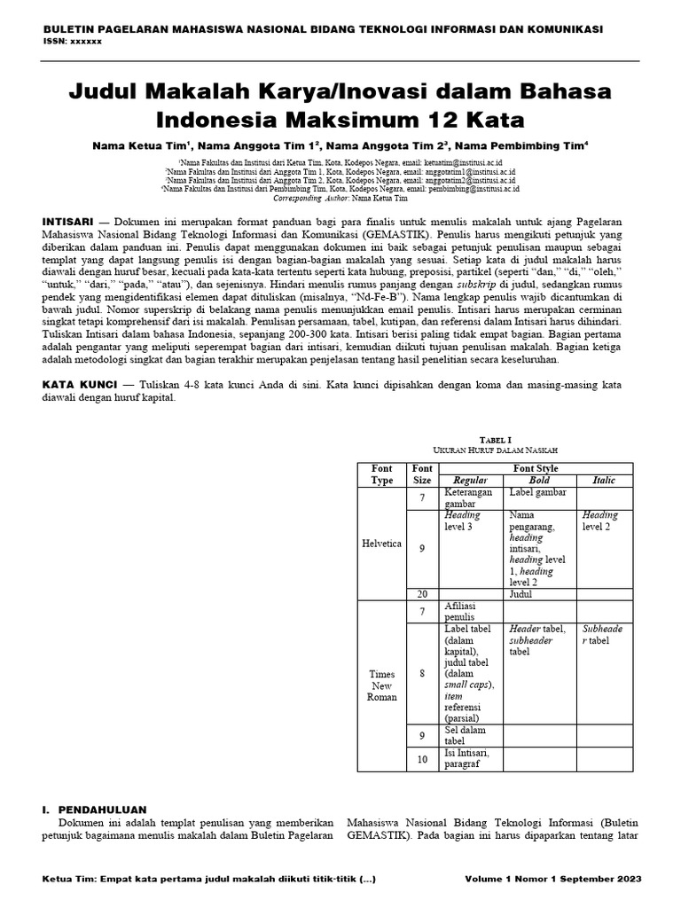 Templat Penulisan Makalah GEMASTIK | PDF