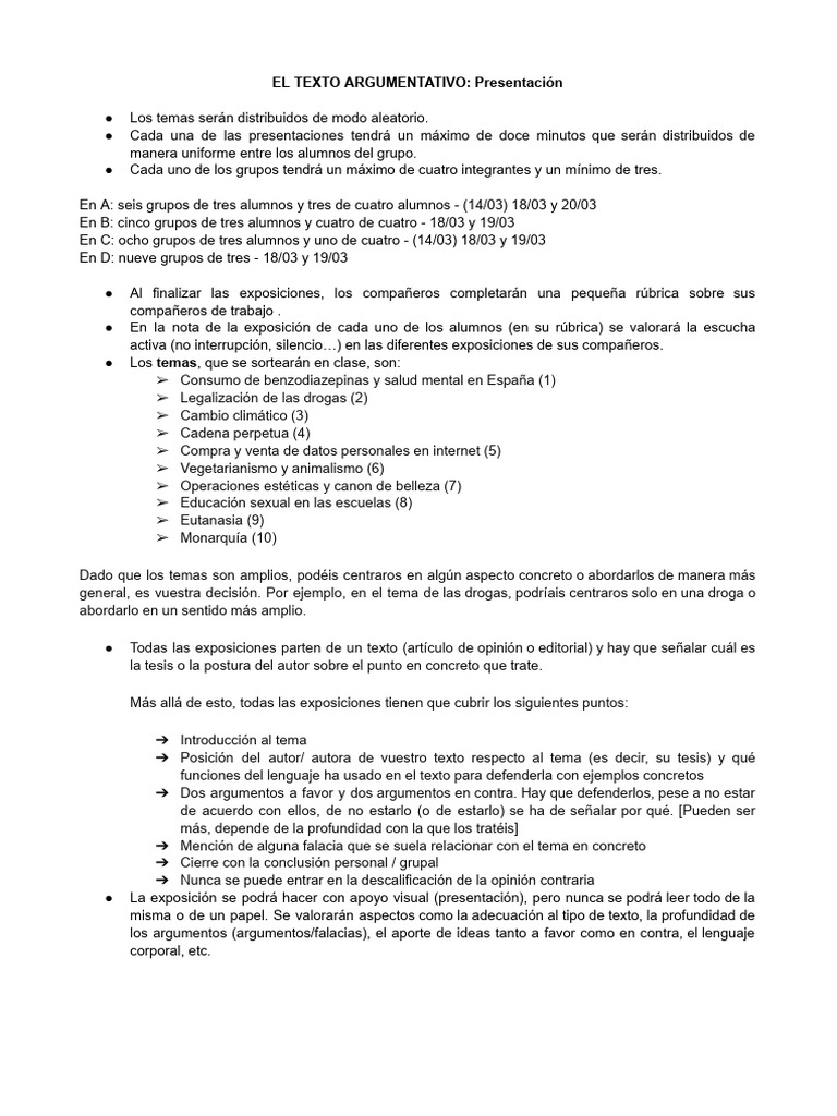 EL TEXTO ARGUMENTATIVO_ Presentación | PDF
