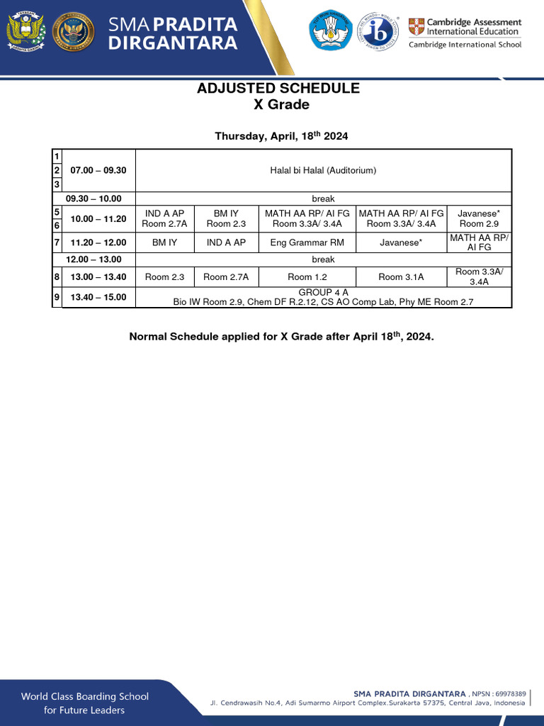 adjusted schedule 18-23 April 2024 | PDF
