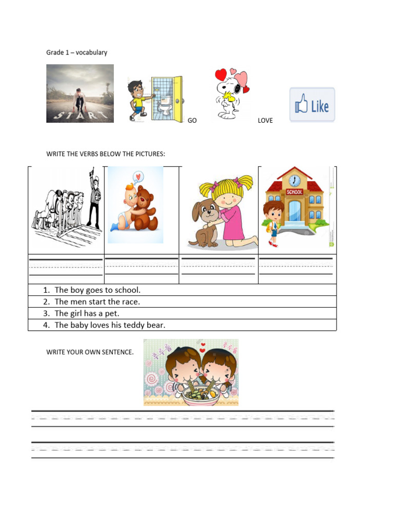 Grade 1 Vocabulary: Action Verbs Activity | PDF