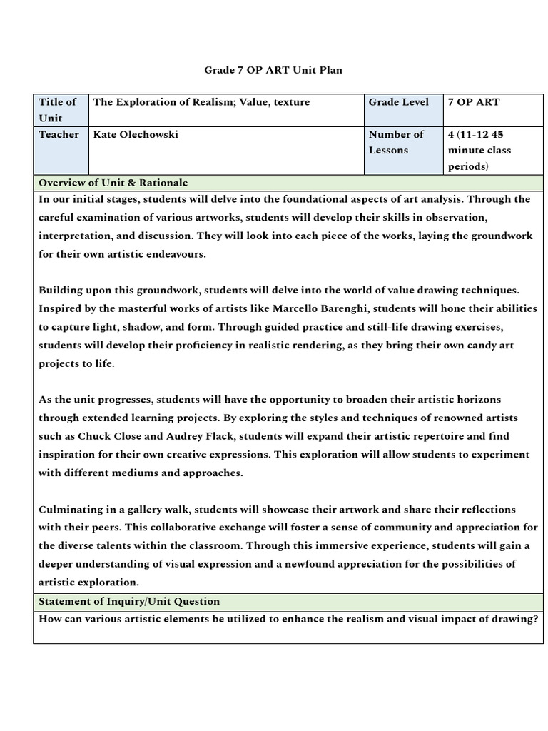Grade 7 Op Art Unit Plan | PDF | Drawing | Composition (Visual Arts)