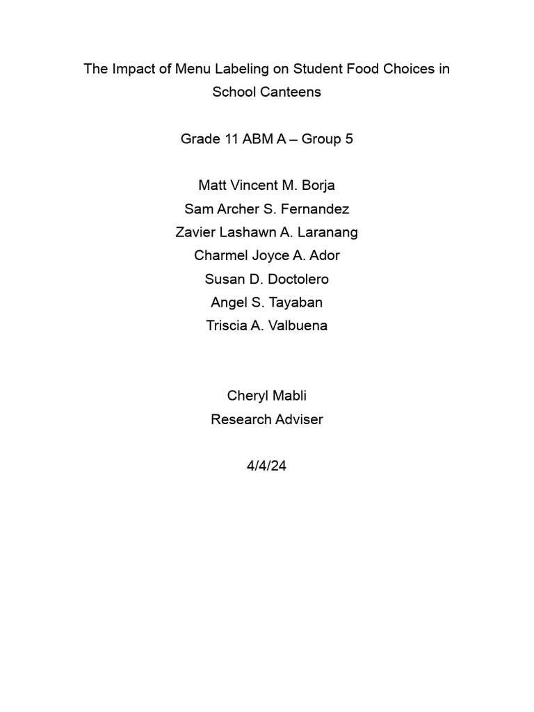 Menu Labeling's Effect on Student Choices | PDF | Behavior | Menu