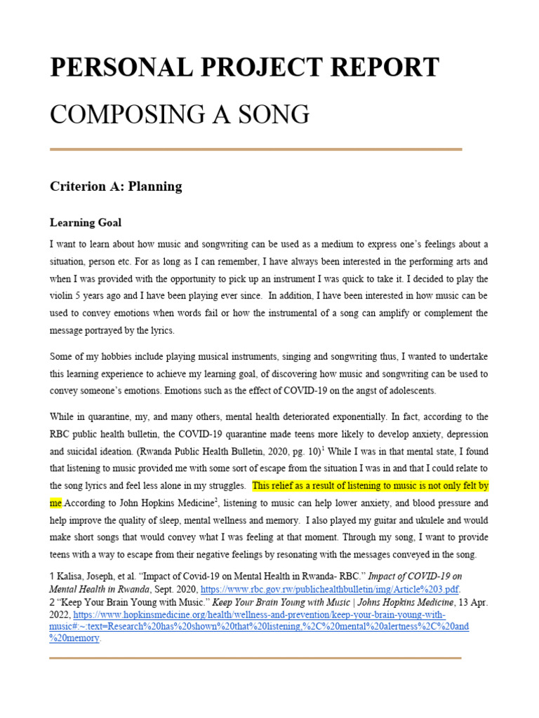 Personal Project Report | PDF | Adolescence | Feeling