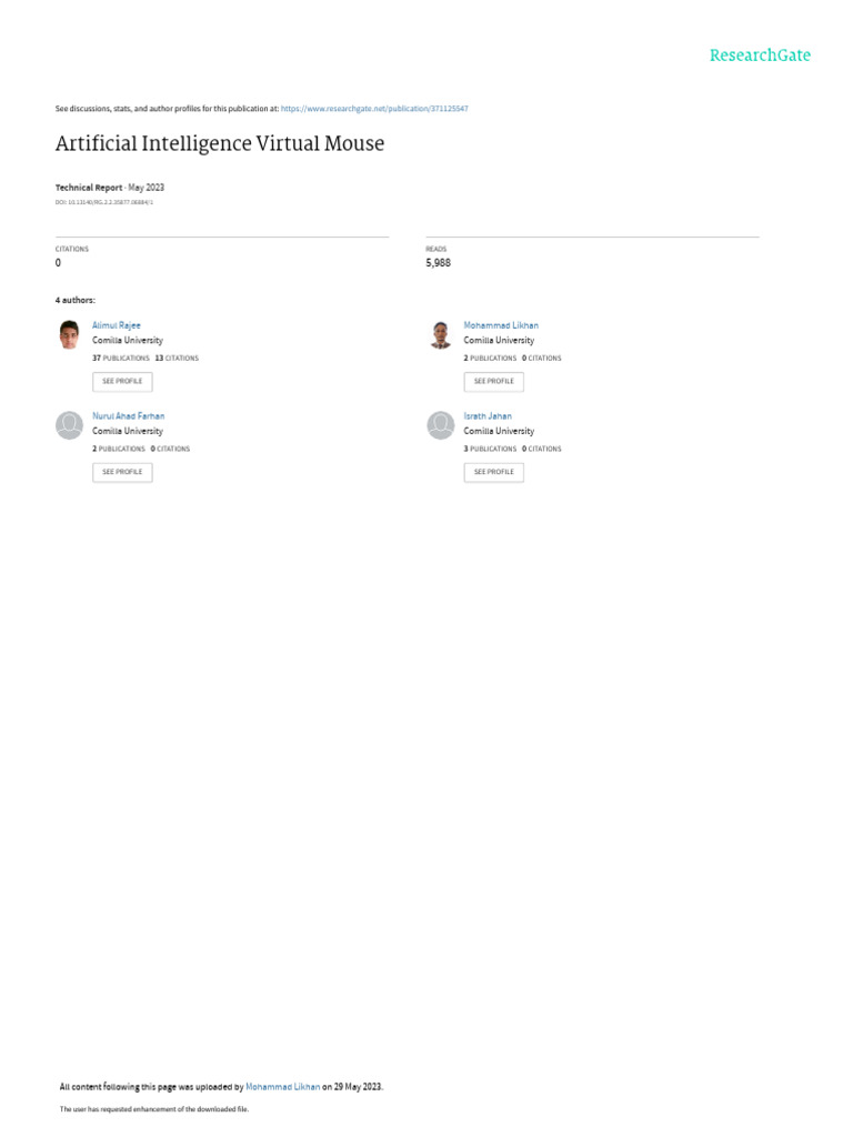 Group G AIVirtualMouse | PDF | Cursor (User Interface) | Computer Vision