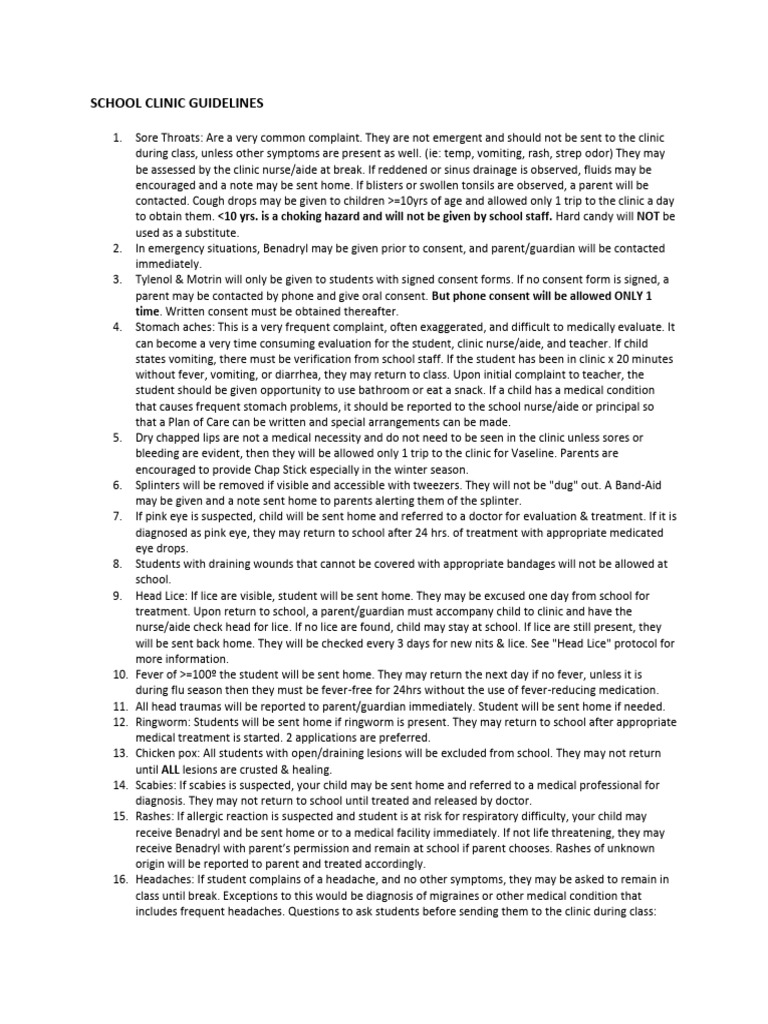 School Clinic Guidelines | Download Free PDF | Headache | Diseases And ...