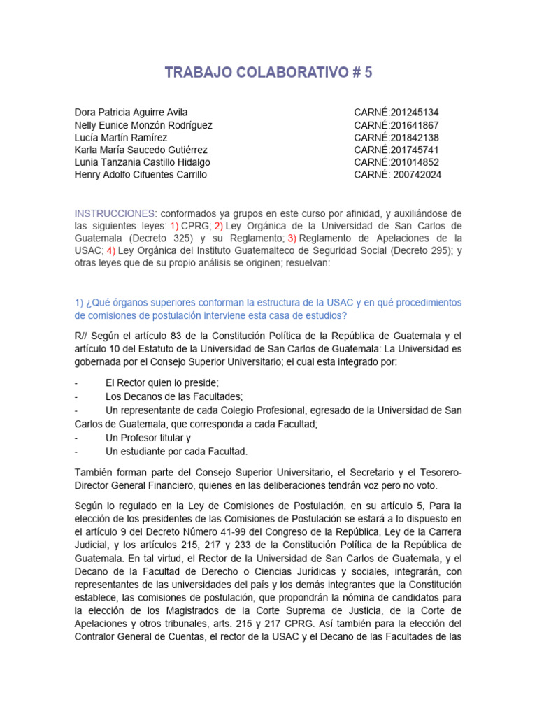 Estructura y Funciones de la USAC y IGSS | PDF | Gobierno