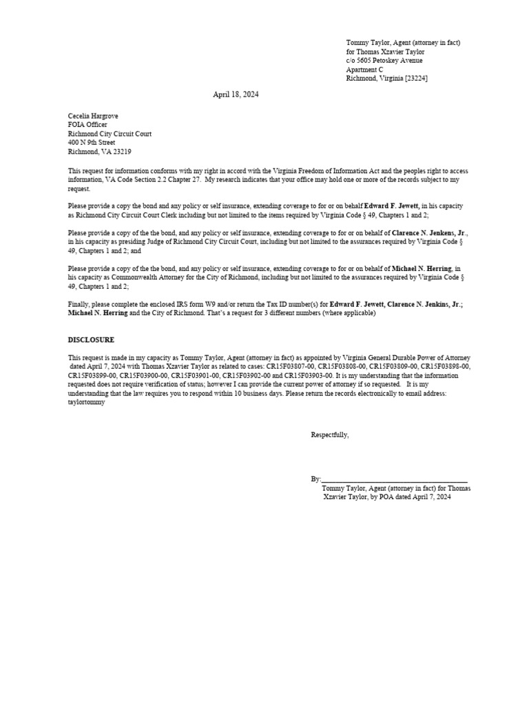 Virginia FOIA For Oath, Bonds... For Judge, Clerk of Court | PDF ...