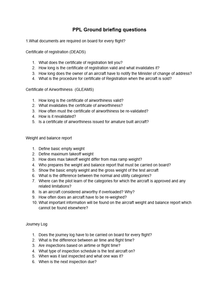 PPL Ground Briefing Questions | PDF | Aircraft | Aerospace Engineering