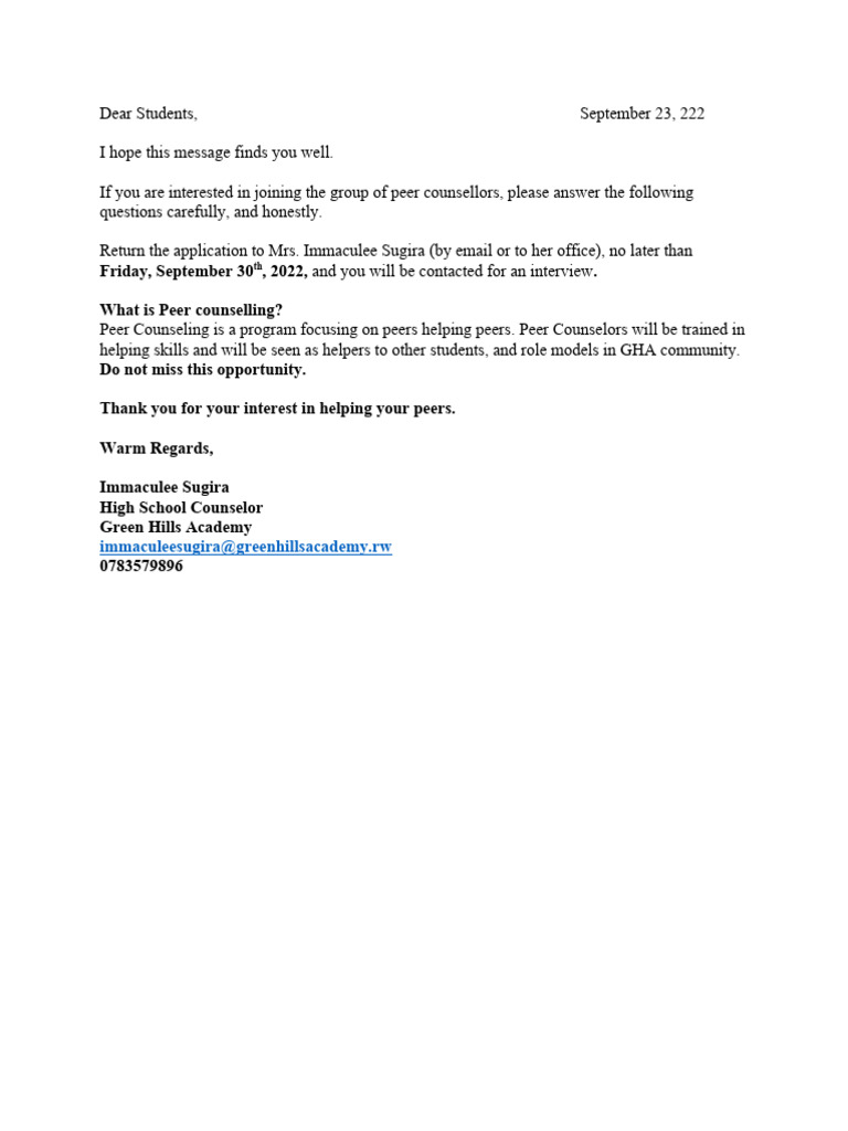 Peer Counseling Application Instructions | PDF | School Counselor ...
