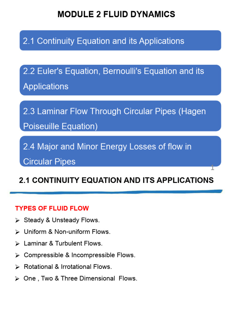 2.1 Continuity Equation | PDF | Fluid Dynamics | Reynolds Number