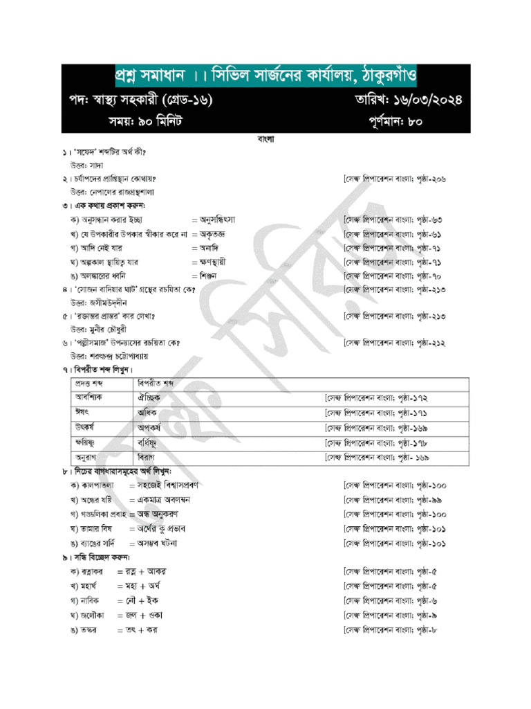 Thakurgaon CS Health Assistant Solution | PDF