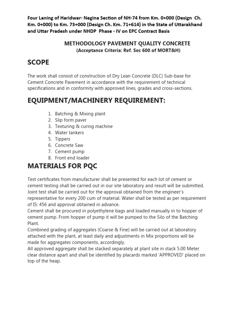 Methodology of PQC Laying | PDF | Concrete | Cement