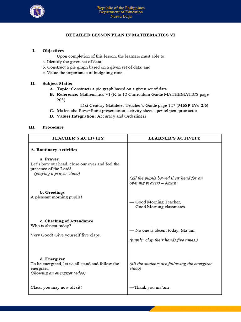 Lesson Plan Math Vi Demo | PDF | Pie Chart | Percentage