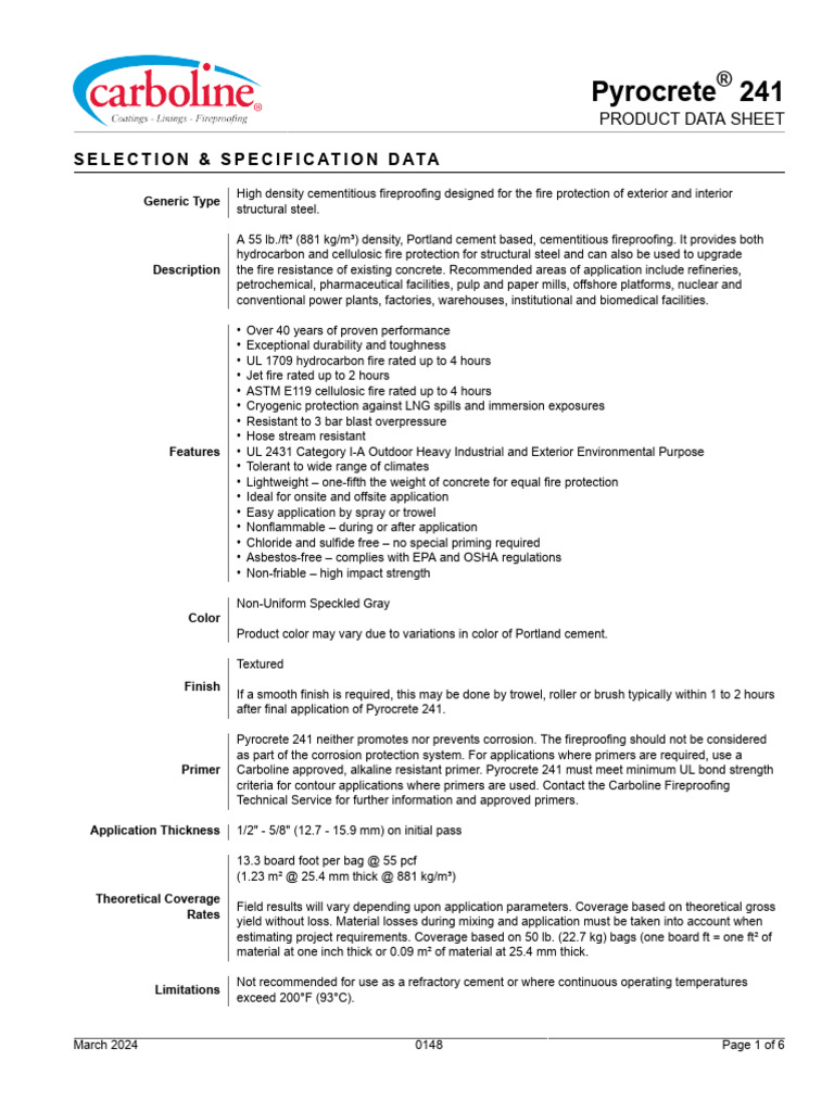 Pyrocrete 241 PDS | Download Free PDF | Sheet Metal | Density