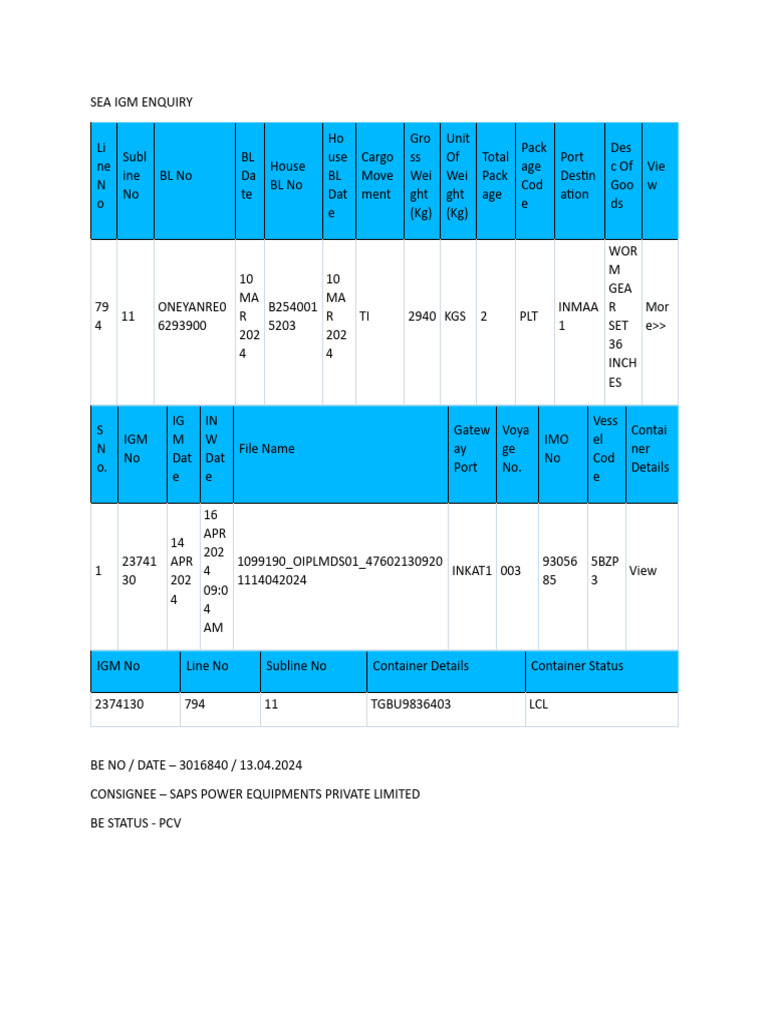 Sea Igm Enquiry | PDF