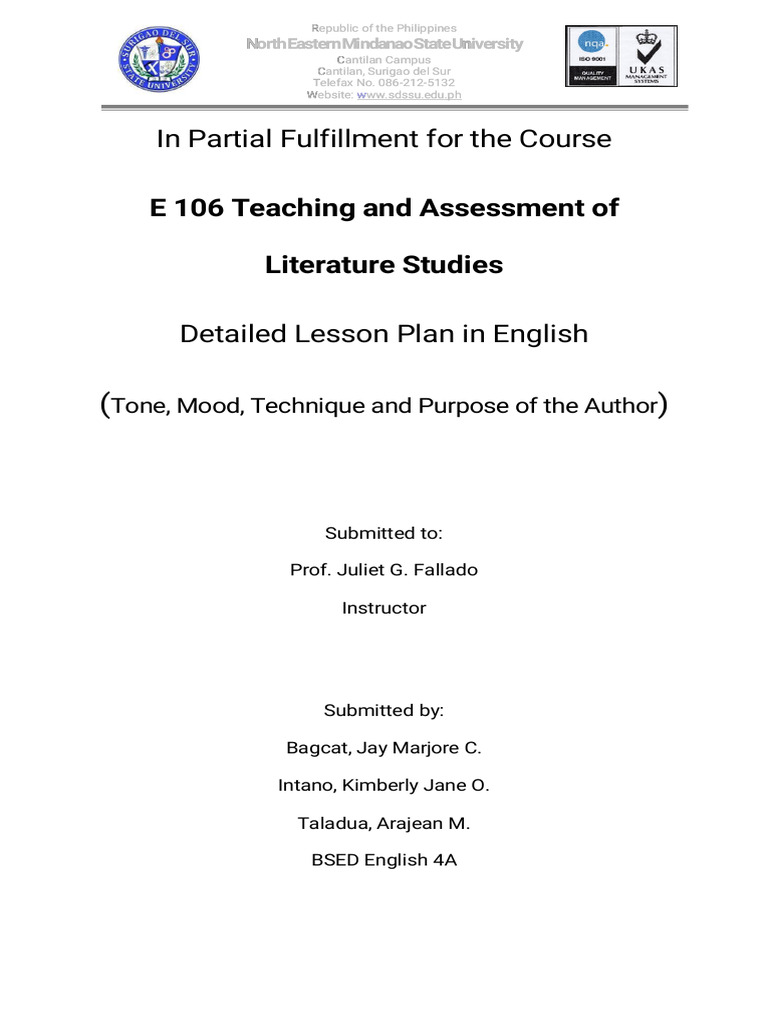 Detailed Lesson Plan: Tone and Mood in Literature | PDF | Human ...