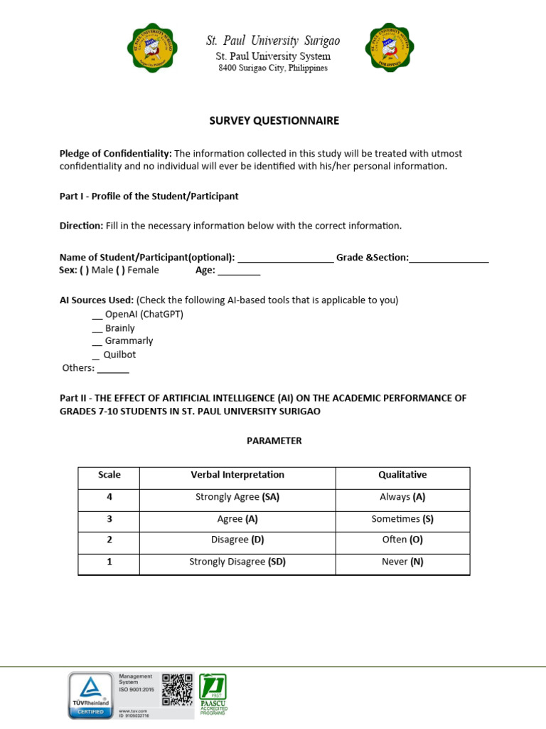 01survey Questionnaire Group 3 Final | Download Free PDF | Artificial ...
