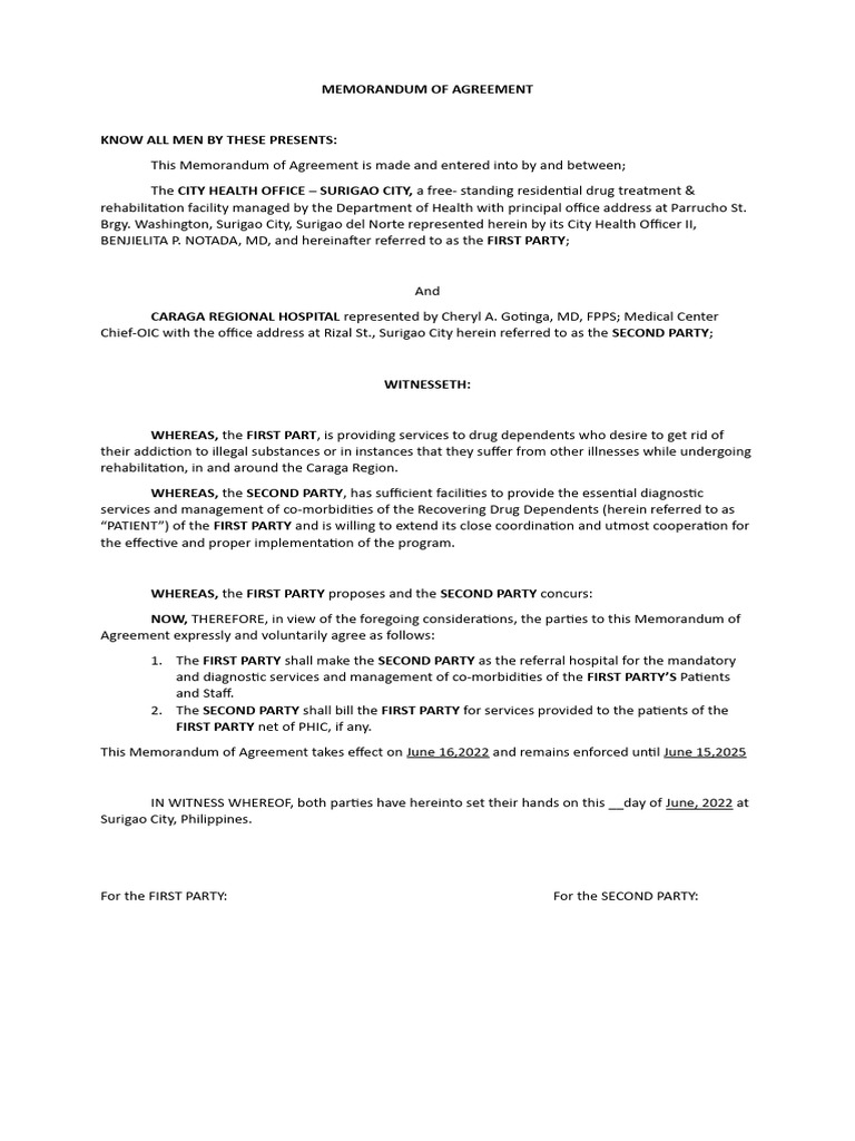 MOA For Treatment Referral of PWUDS With Medical Comorbities (DRAFT ...
