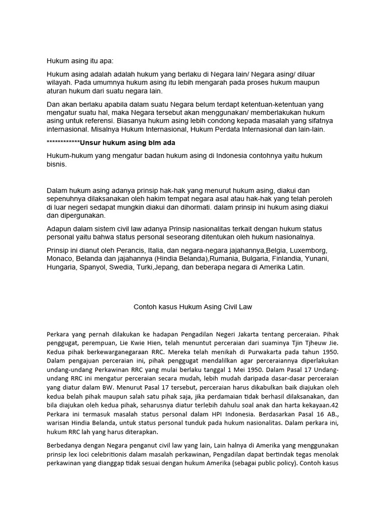 Contoh Kasus Hukum Asing Civil Law | PDF | Hukum