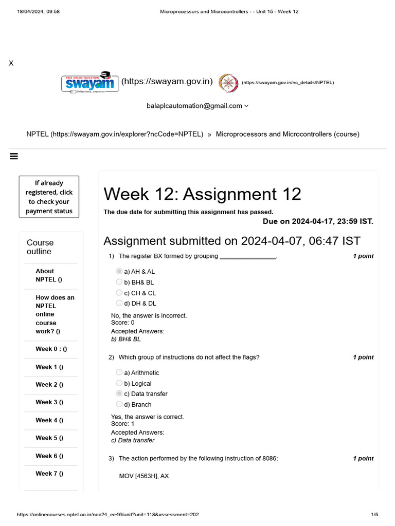 NPTEL Microprocessor Assignment Week 12 | PDF | Central Processing Unit | Office Equipment