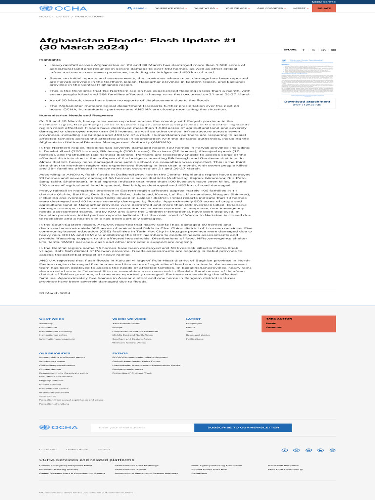Afghanistan Floods: Flash Update #1 (30 March 2024) - OCHA | PDF | Humanitarian Aid | Flood