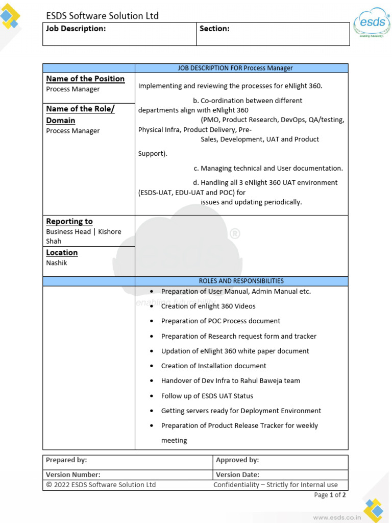 ESDS-SPOC-HUB-Process Manager-JD-001-V01 | PDF | Systems Engineering ...