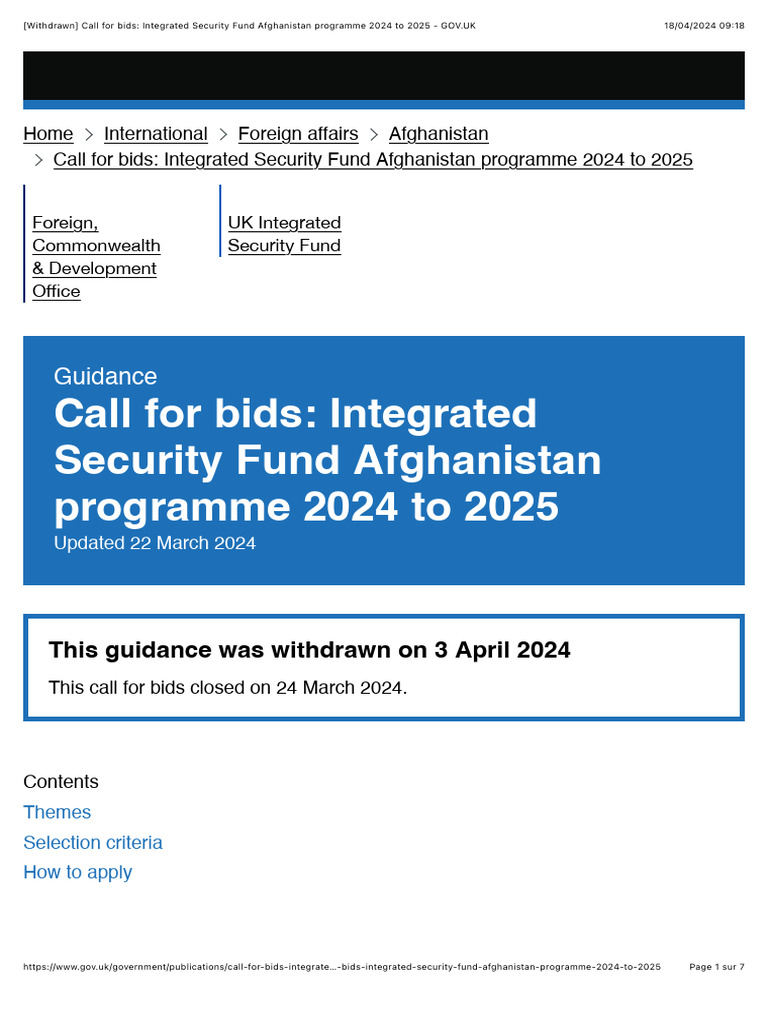 (Withdrawn) Call For Bids: Integrated Security Fund Afghanistan ...