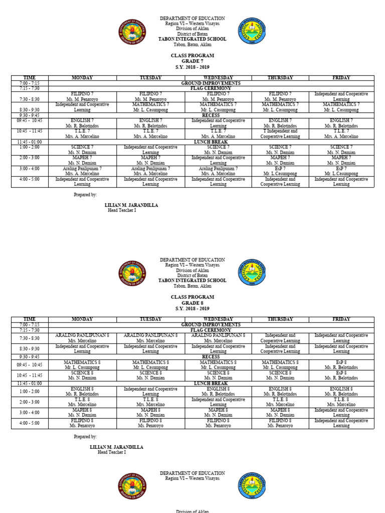 Schedule 2017 2018 | PDF