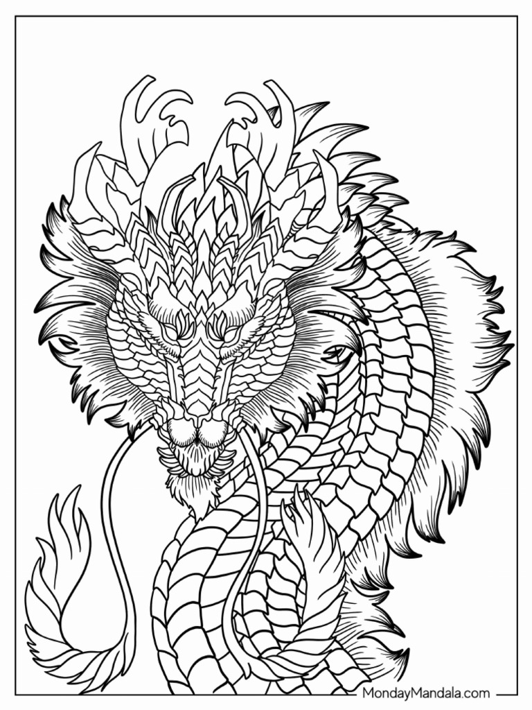 Detailed Dragon Coloring Page For Adults | PDF