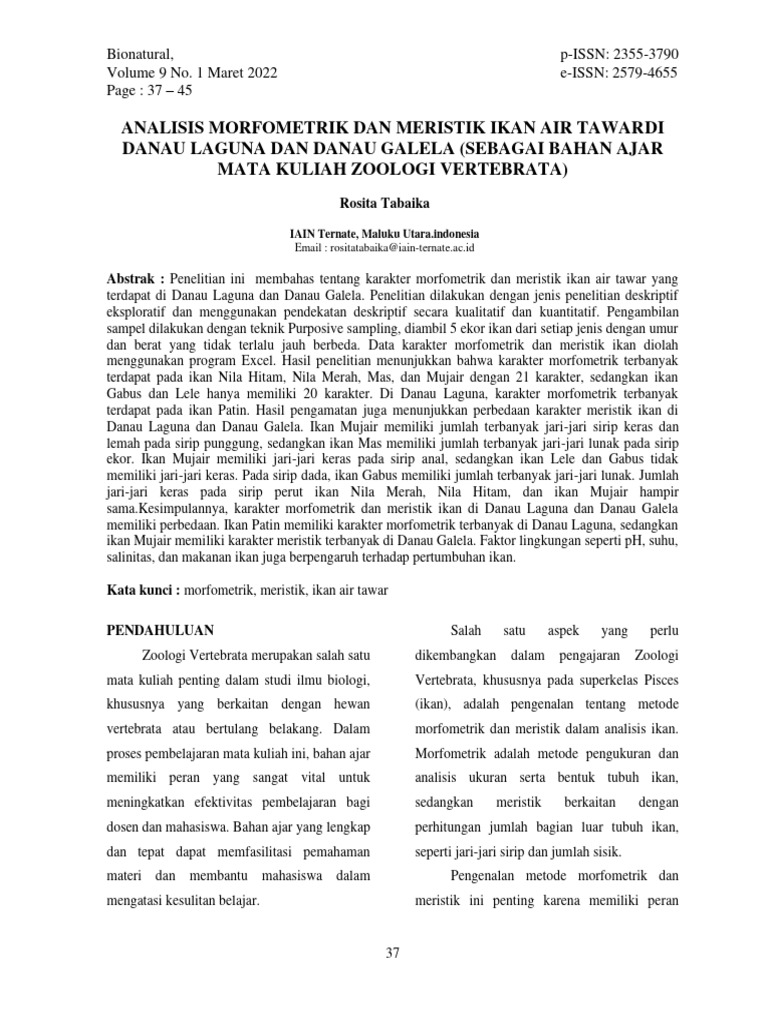 Morfometrik dan Meristik Ikan Air Tawar | PDF