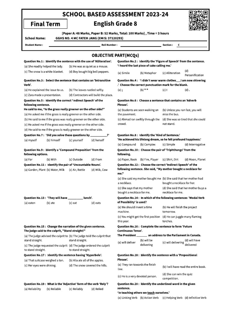 8th Class English C | PDF