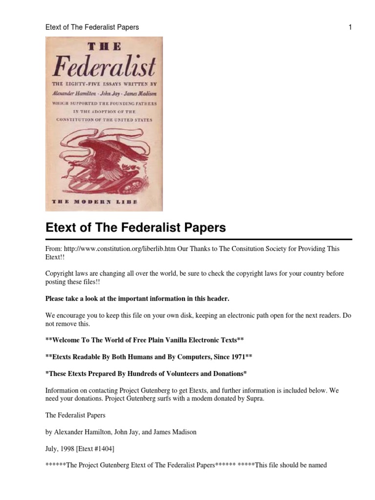The Federalist Papers Etext Download | PDF | E Text | The Federalist Papers