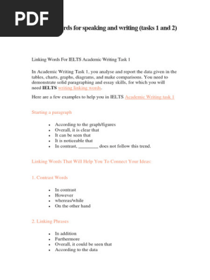 Ielts Writing Task 1 And Task 2 Linking Words With Pdf