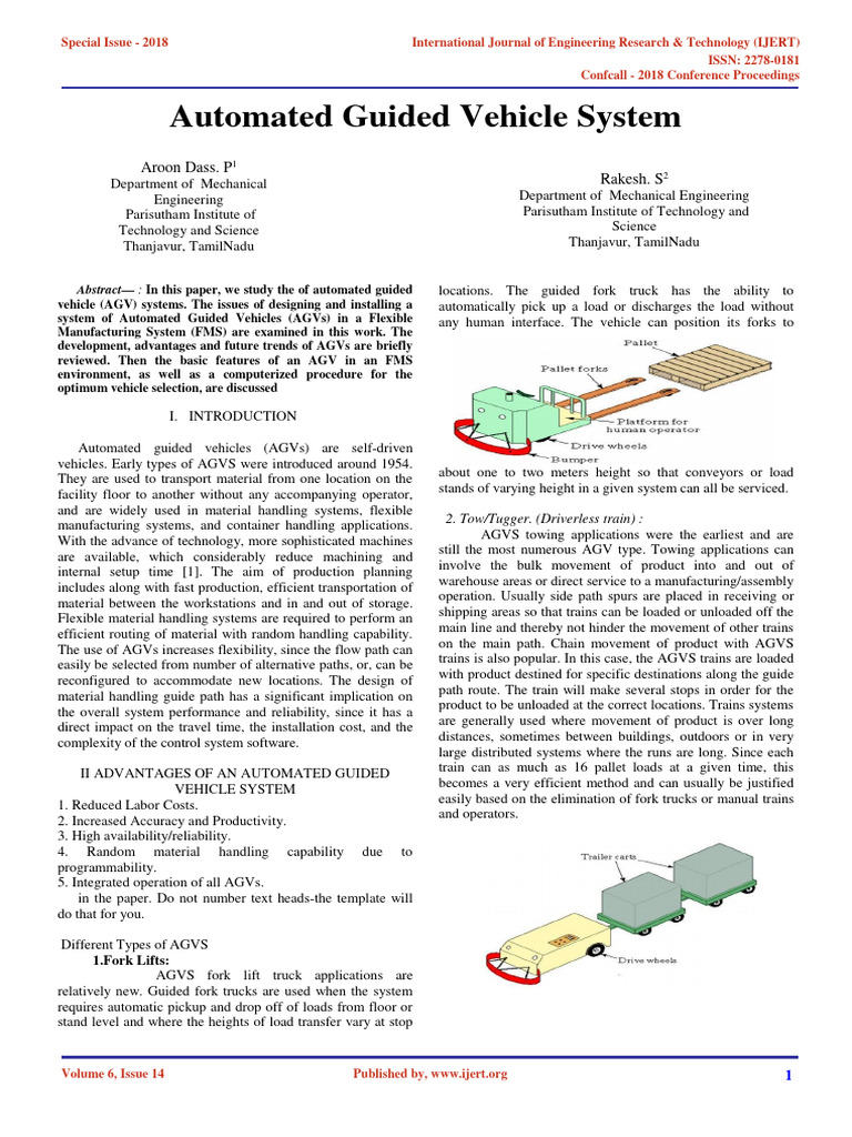 Automated Guided Vehicle System IJERTCONV6IS14074 | PDF | Manufactured ...