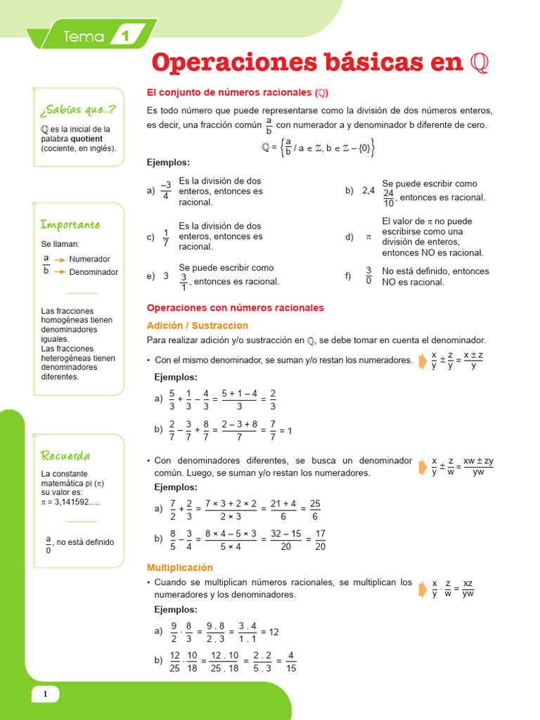 Operaciones Basicas en Q | PDF | División (Matemáticas) | Número racional