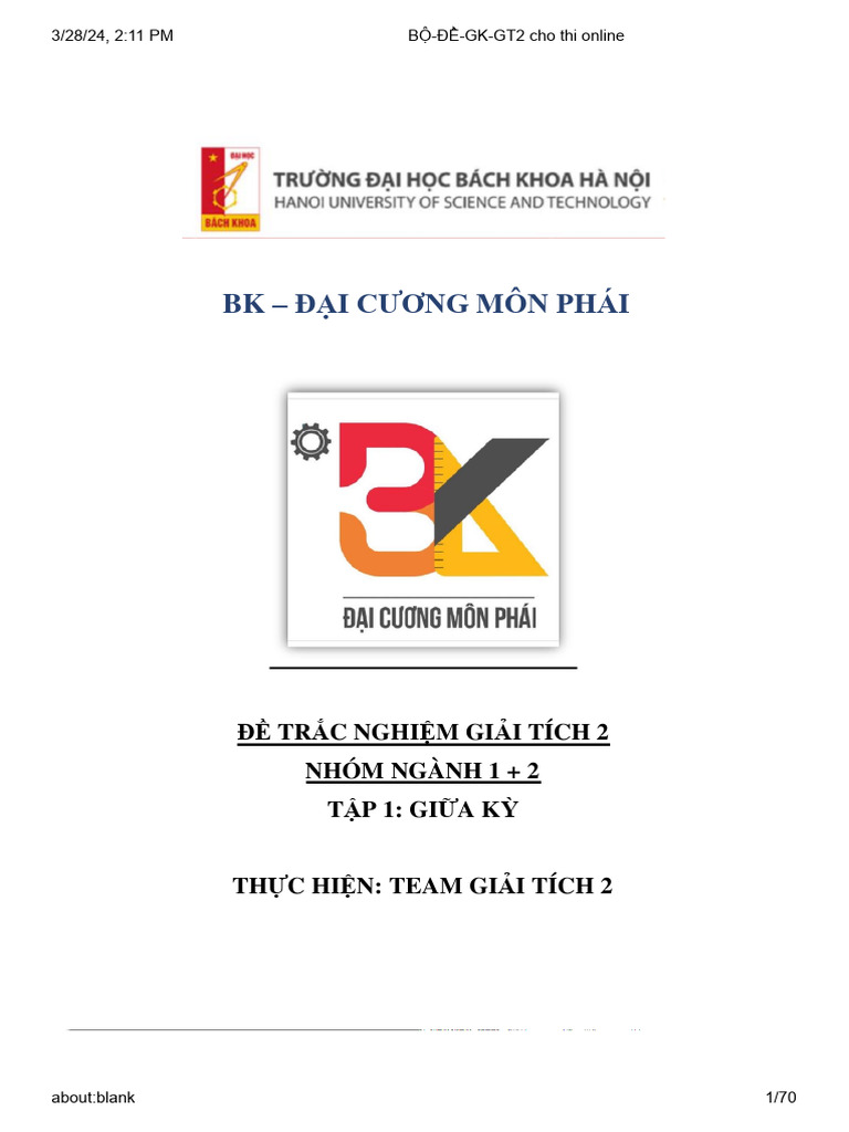 BỘ ĐỀ GK GT2 Cho Thi Online - Part1 | PDF