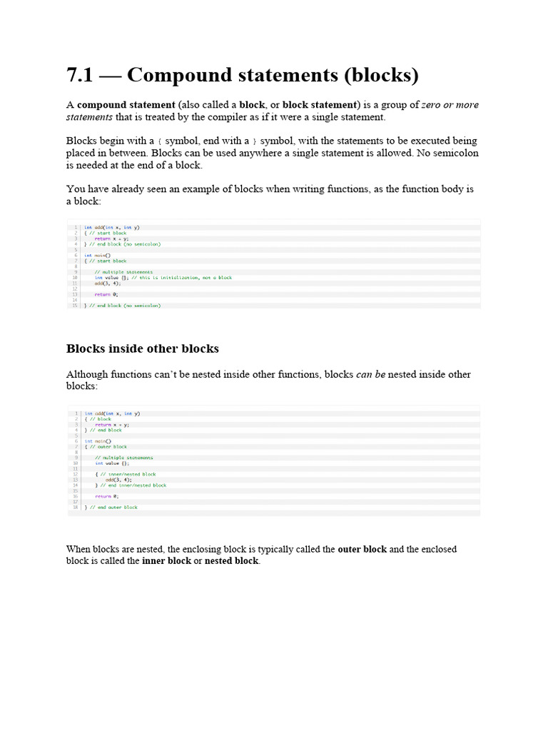 C++ Block Statements Guide | PDF | Teaching Methods & Materials | Computers