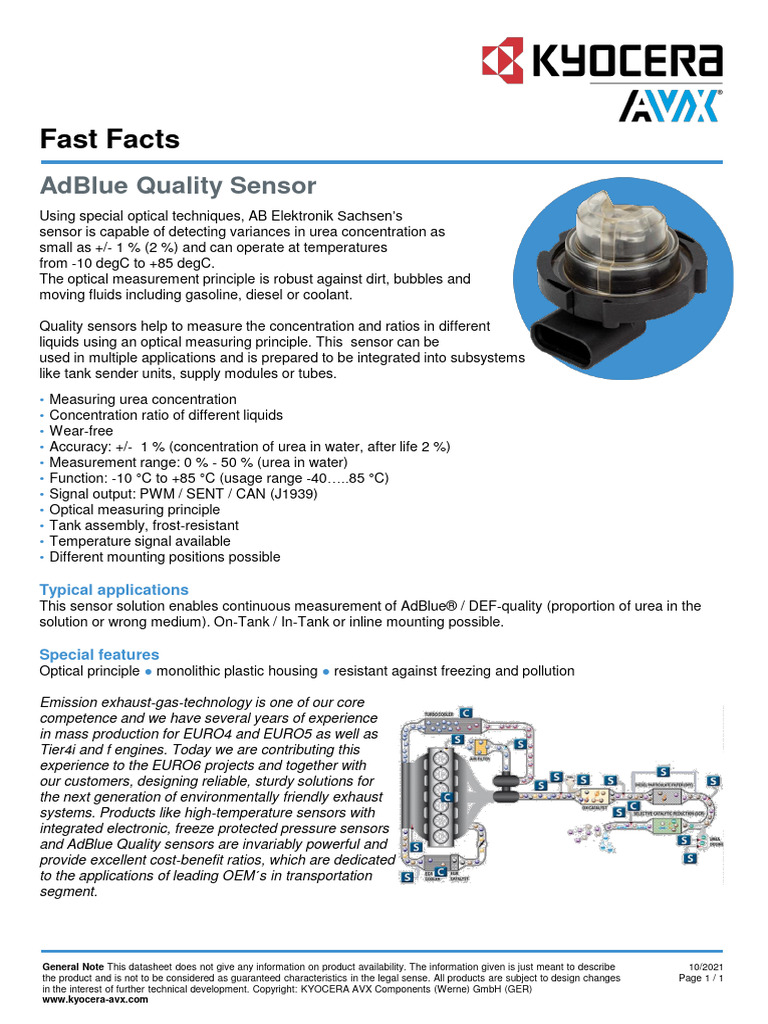 AdBlue Quality Sensor 74701 Fast Facts | PDF