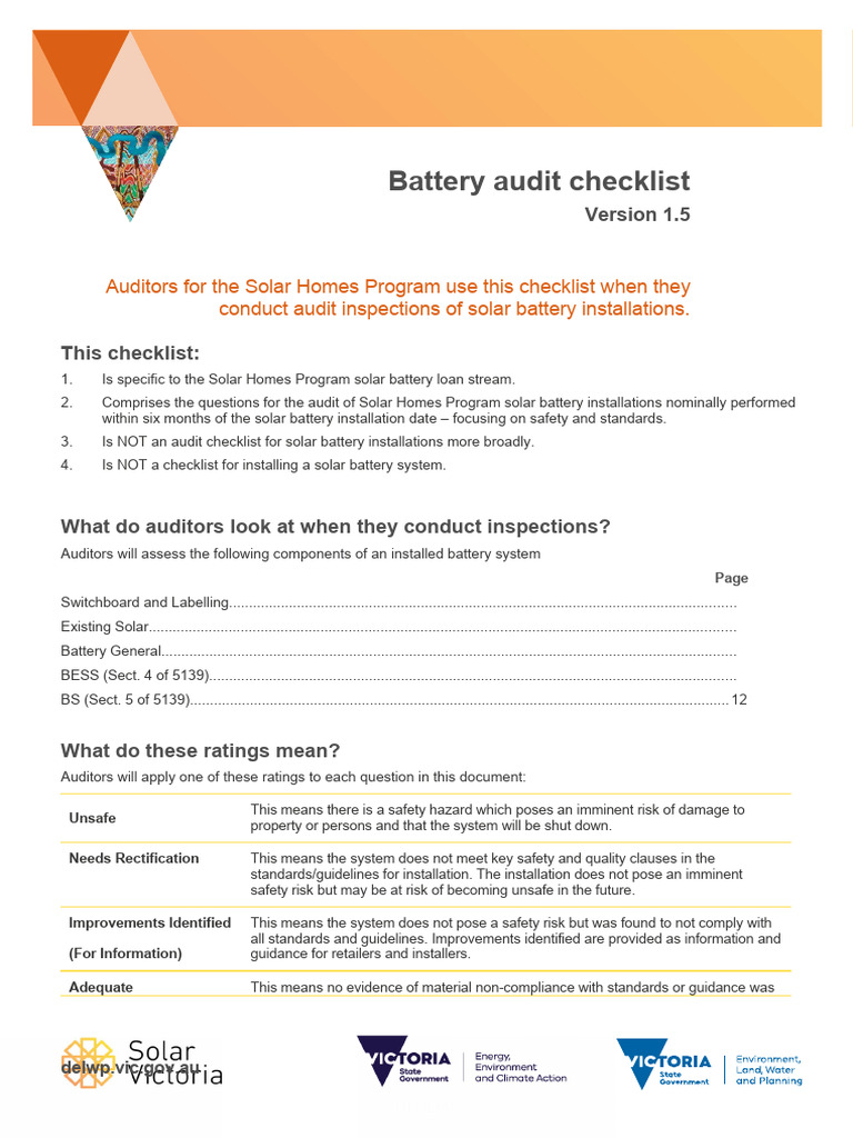 Battery Audit Checklist V1.5 100124 | PDF | Lithium Ion Battery | Power ...