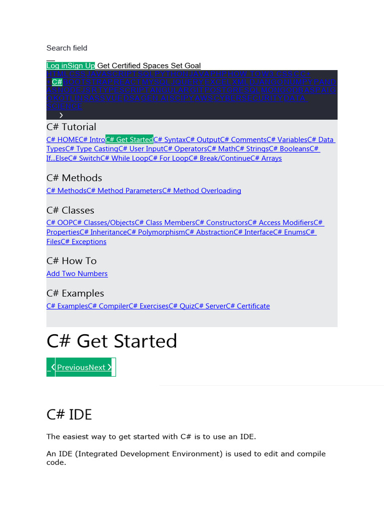 C# Get Started | PDF | C Sharp (Programming Language) | Integrated Development Environment