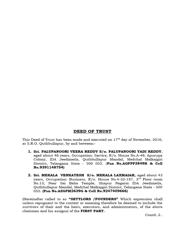 Deed of Trust DT.17-11-2016 | PDF | Board Of Directors | Taxes