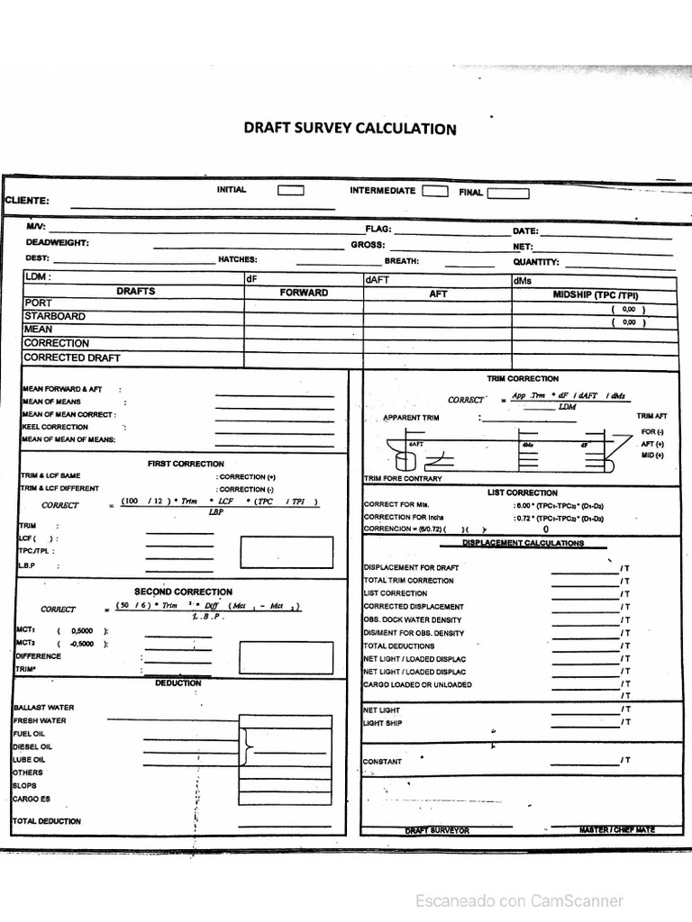 Draft Survey Calculation | PDF