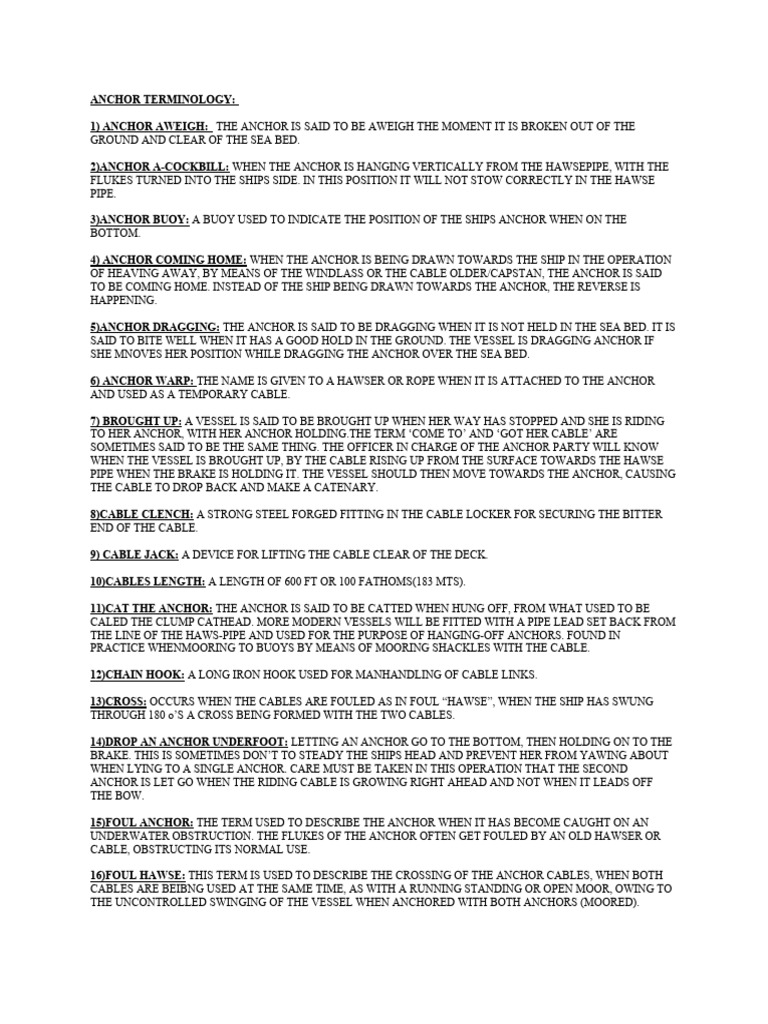 Anchor Terminology | Download Free PDF | Anchor | Ships