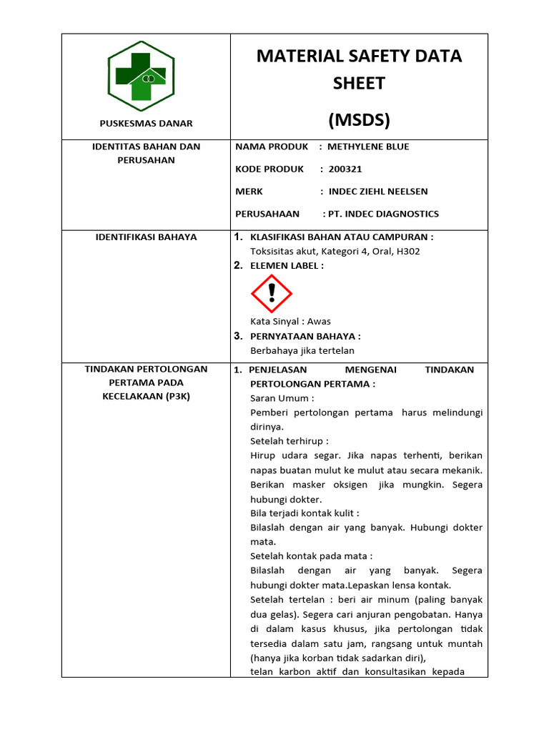 MSDS Methylene Blue dan Carbol Fuchsin | PDF | Sains & Matematika