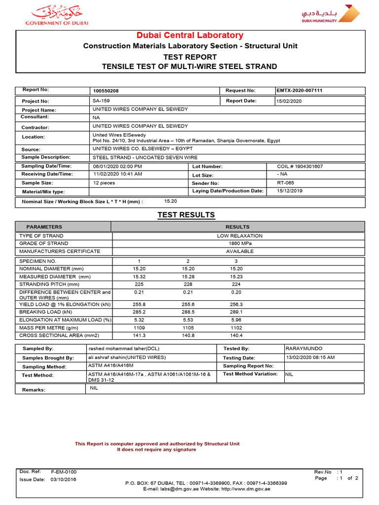DCL Test Report: Multi-Wire Steel Strand | PDF | Wire | Building ...