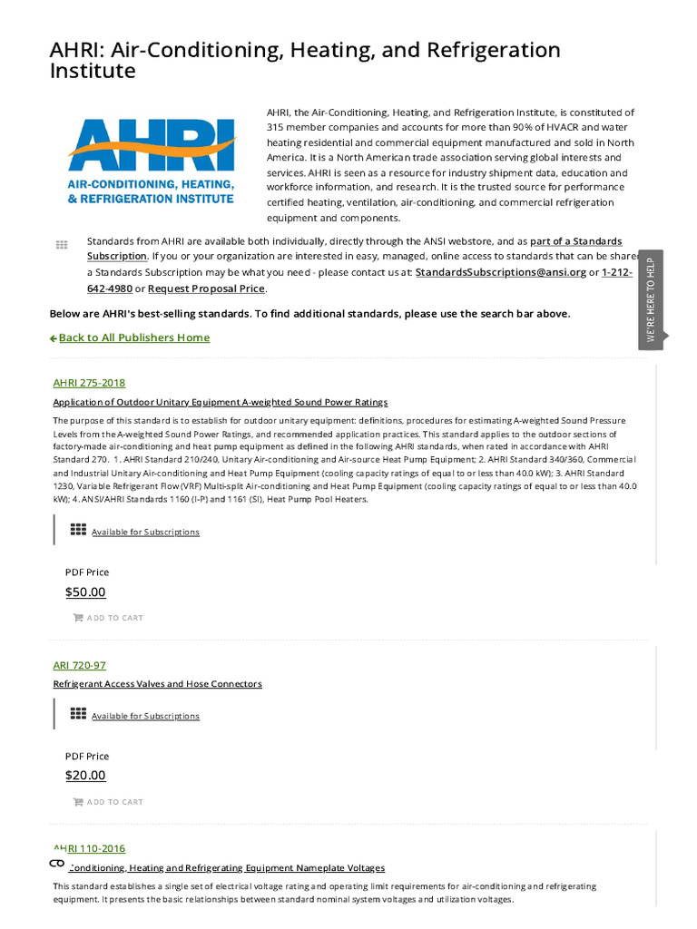 AHRI: Air-Conditioning, Heating, and Refrigeration Institute | PDF ...