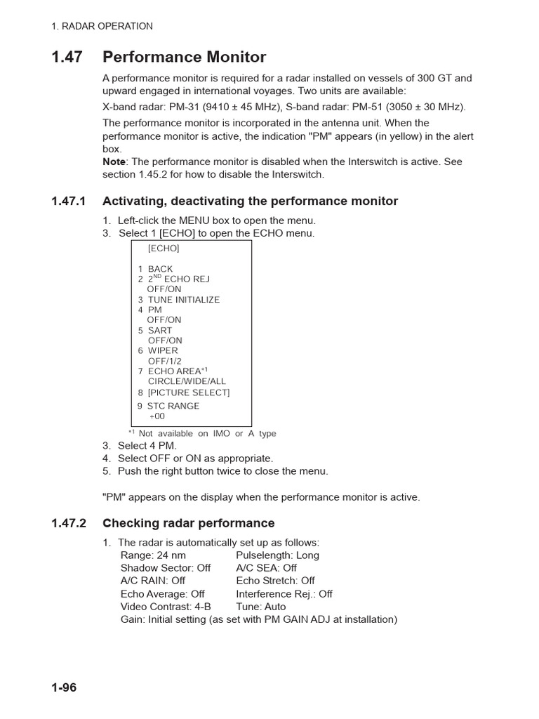 Furuno Radar Performance Monitor Guide | PDF | Radar | Radio Technology