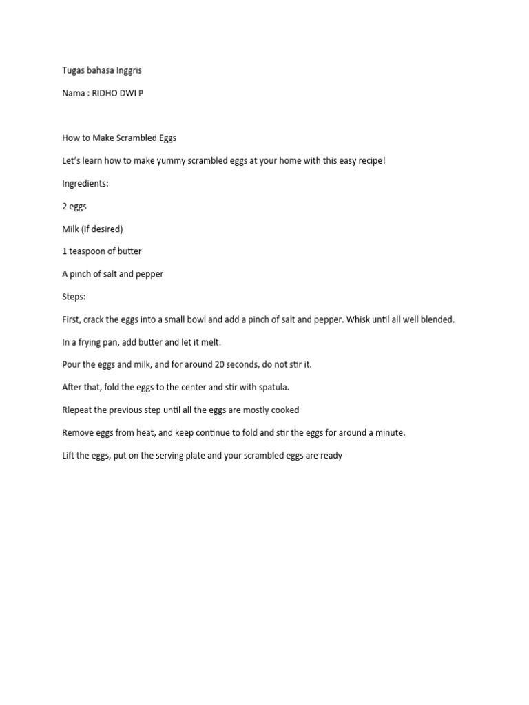 Easy Scrambled Eggs Recipe | PDF | Cooking, Food & Wine | Self-Improvement