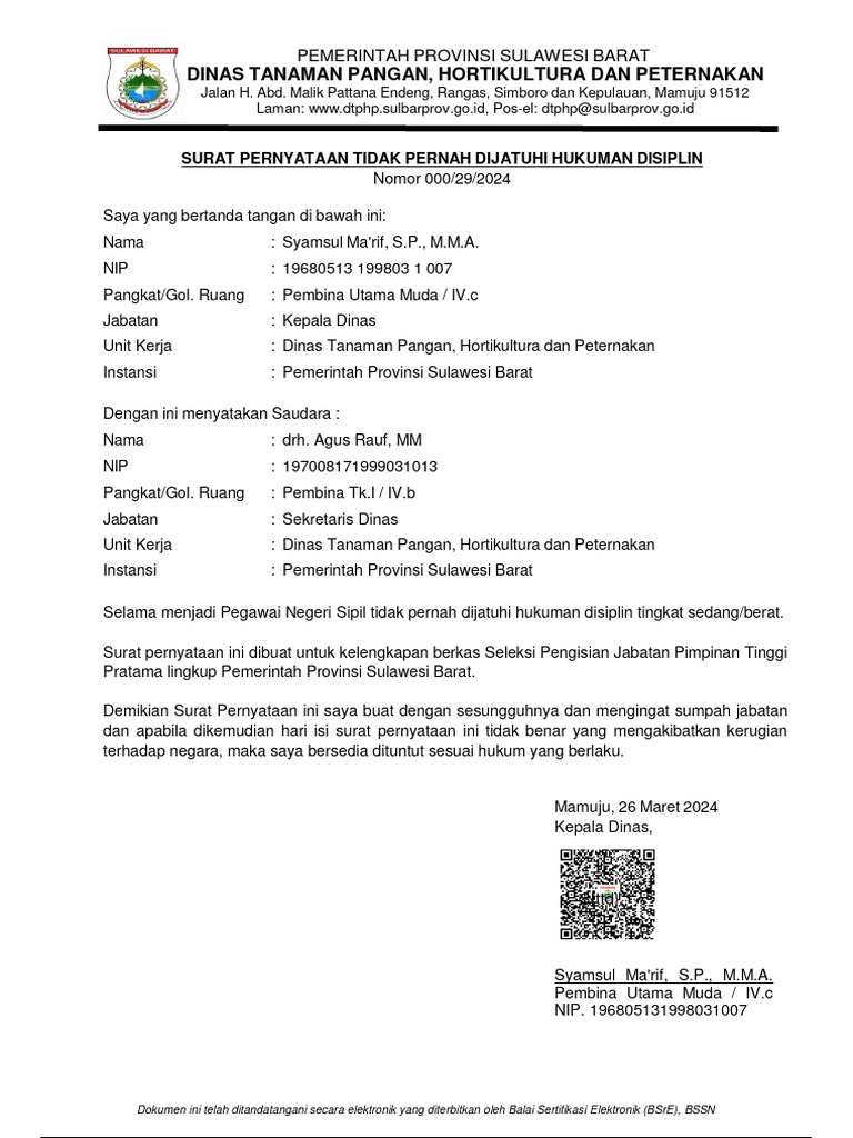 Surat Perny Tidak PRNH Hkum Disiplin | PDF